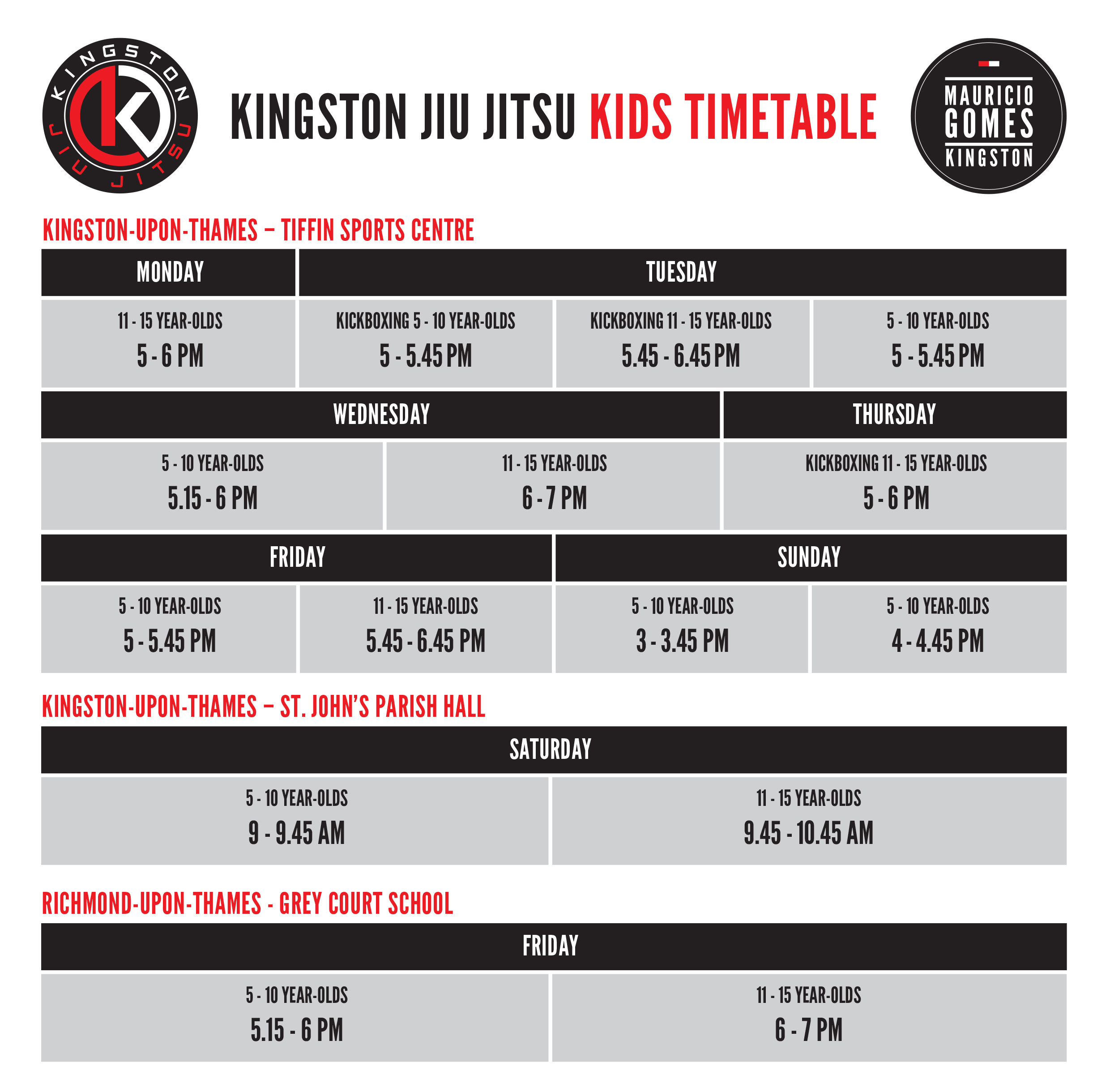 Class Timetable - Kingston Jiu Jitsu